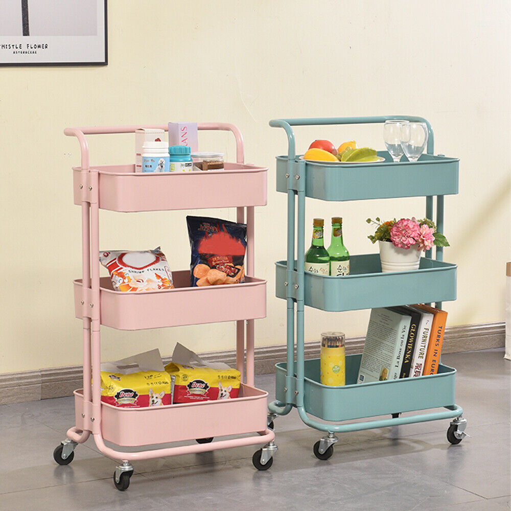 Portable Kitchen Trolley Cart Slim Rolling 3/4 Tier Storage Rack Troll ...