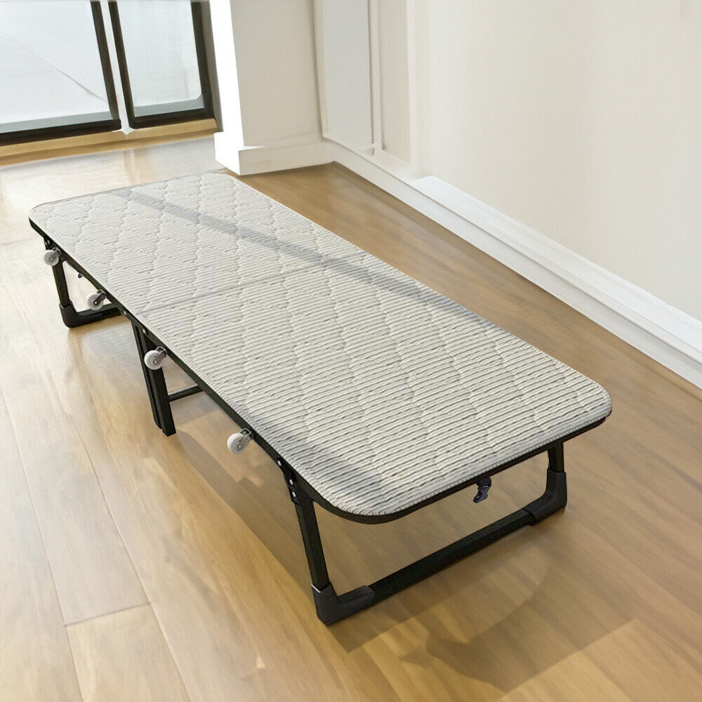 Rolling Small Single Bed Folding Guest Sleepover Bed Home Office Steel ...