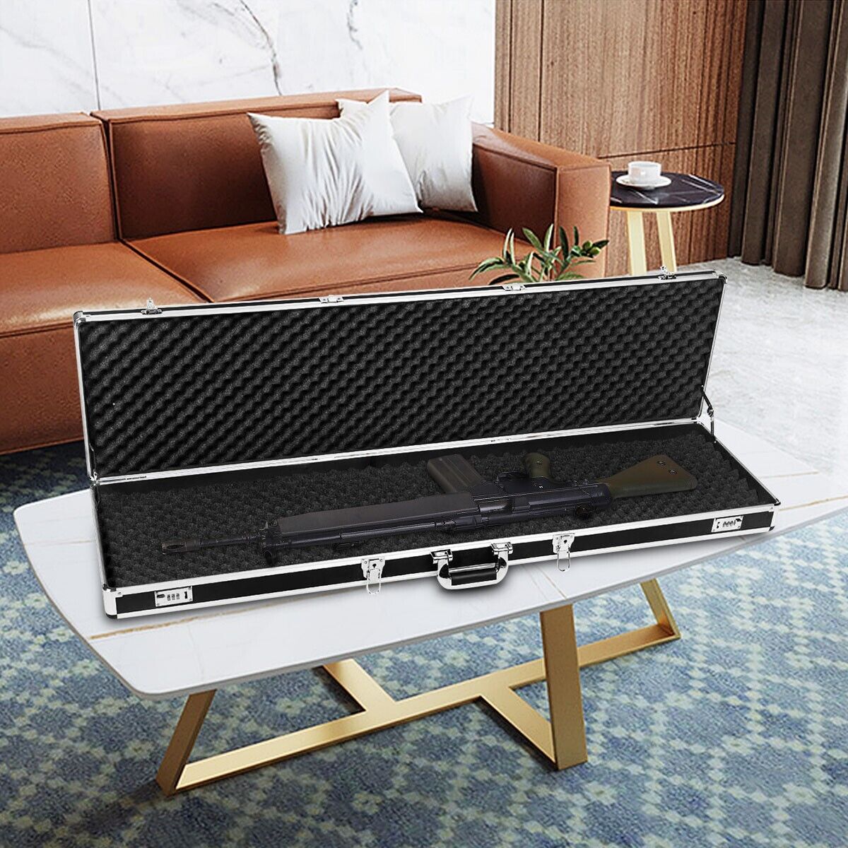 53" Long Aluminum Locking Rifle Gun Case Lock Box Shotgun Storage Box ...