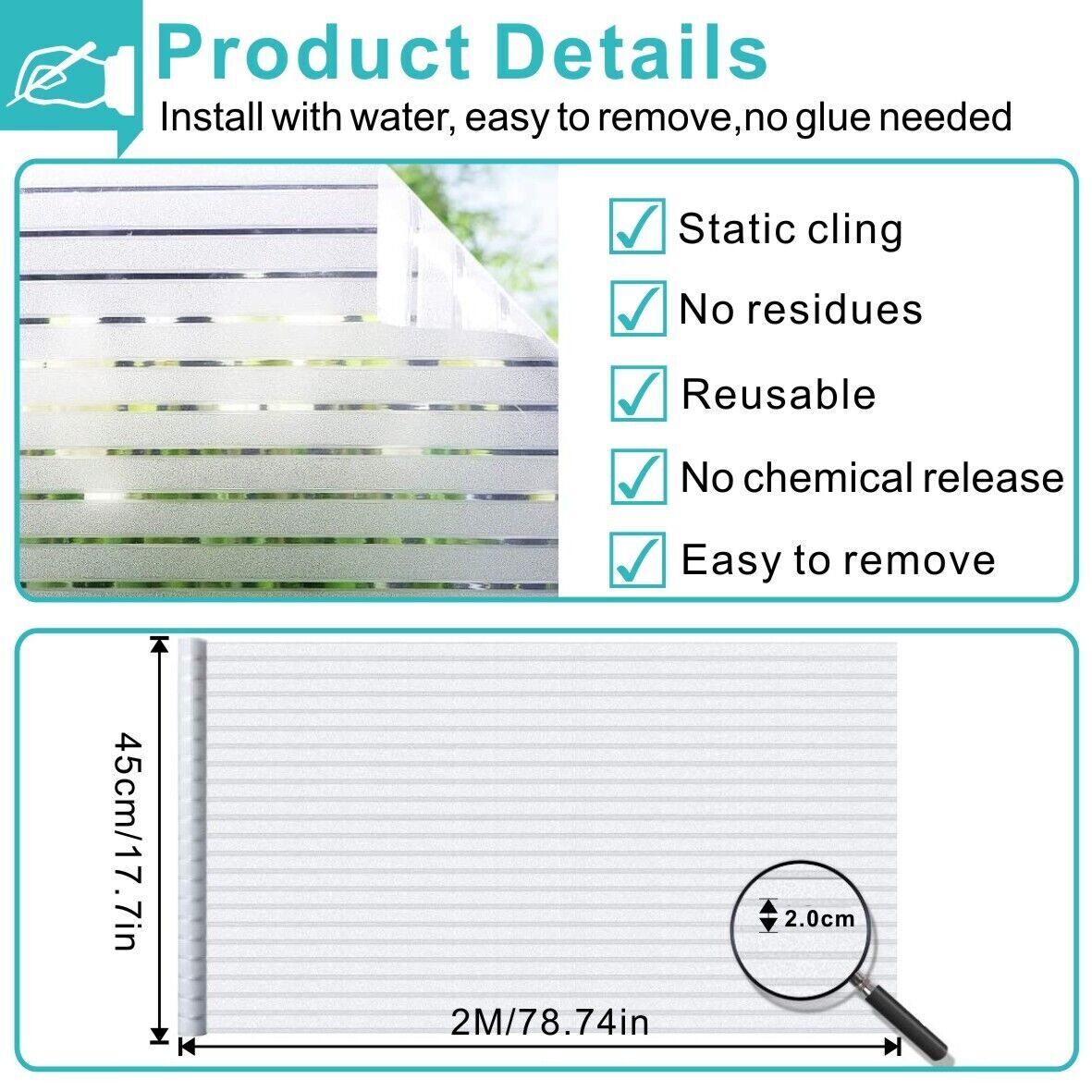 Window Film Self Adhesive Privacy Static Glass Film Glass Window Stick ...