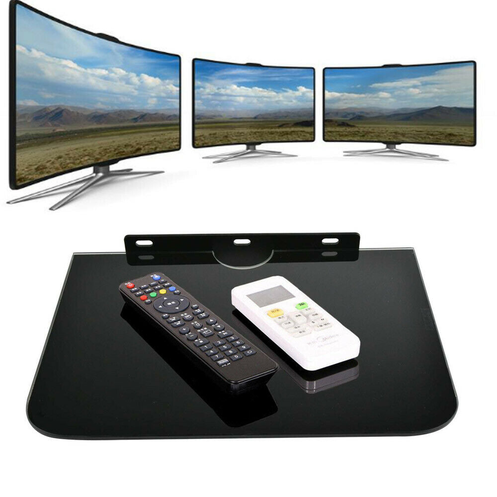 1 Tier Black Glass Floating Wall Mount Shelf DVD Player Sky Box Game C ...