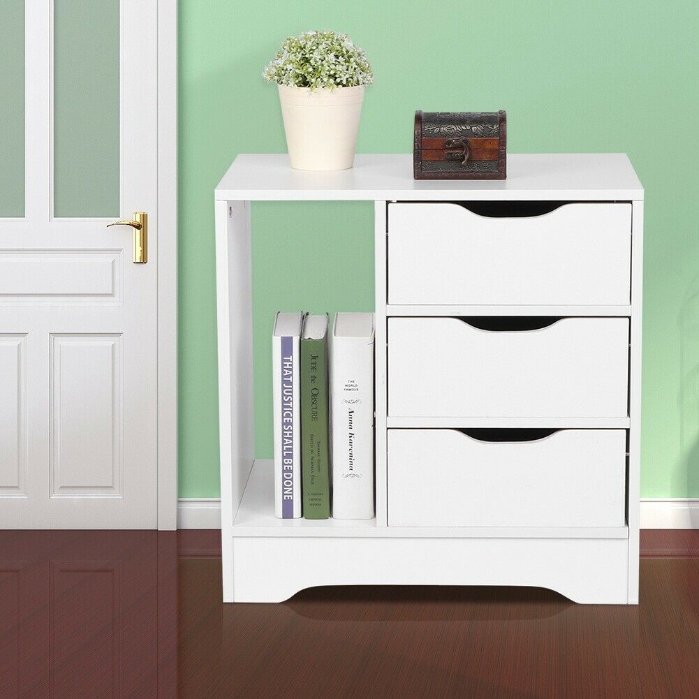 Wood Chest of 3 Drawers Bedside Table Cabinet Nightstand Furniture ...