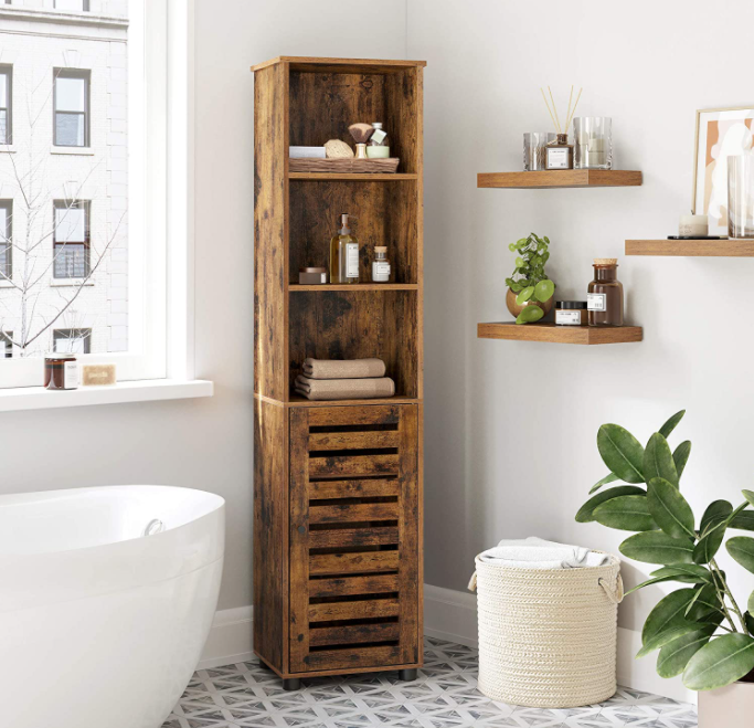 Tall Rustic Cabinet Vintage Industrial Style Storage Bathroom Display ...