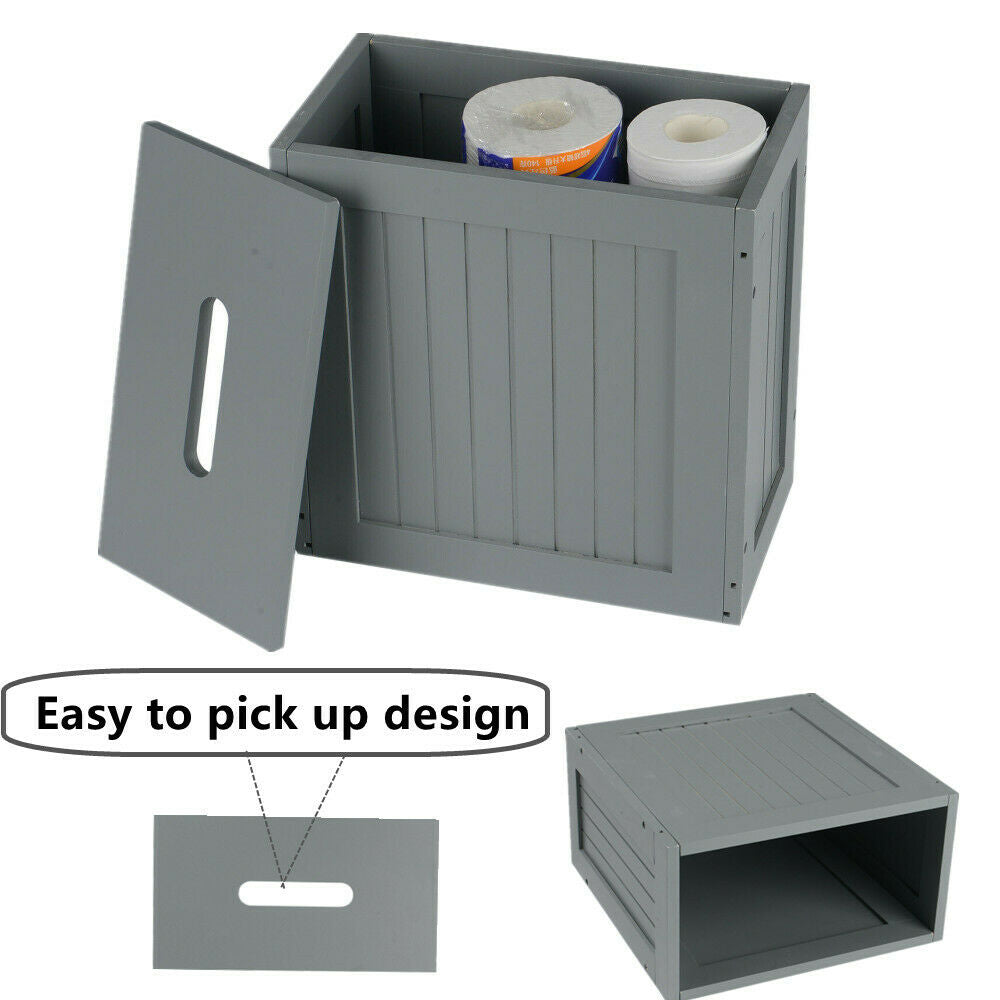 White/Grey Crisp Wooden Toilet Cleaning Product Storage Tidy Box Unit ...