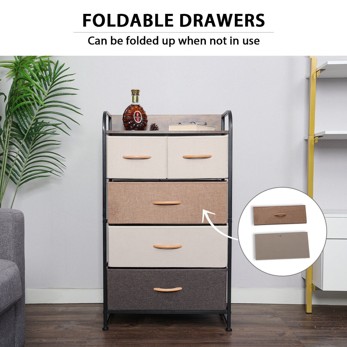 5-Drawer Dresser Chest of Drawers Fabric Storage Cabinet Shelf Bedroom ...