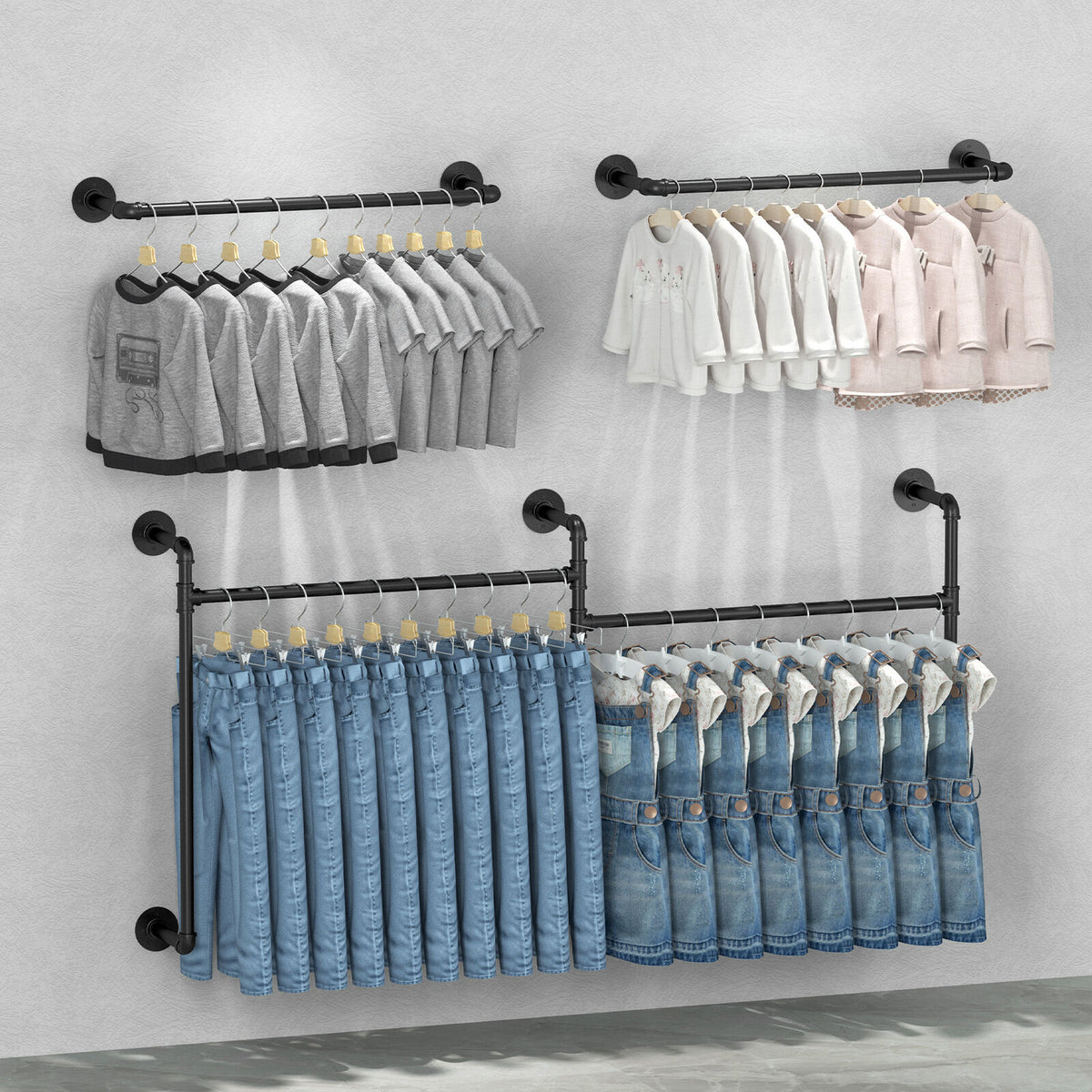 Heavy Duty Industrial Iron Pipe Rack Clothes Rail Wall Mounted Floatin ...