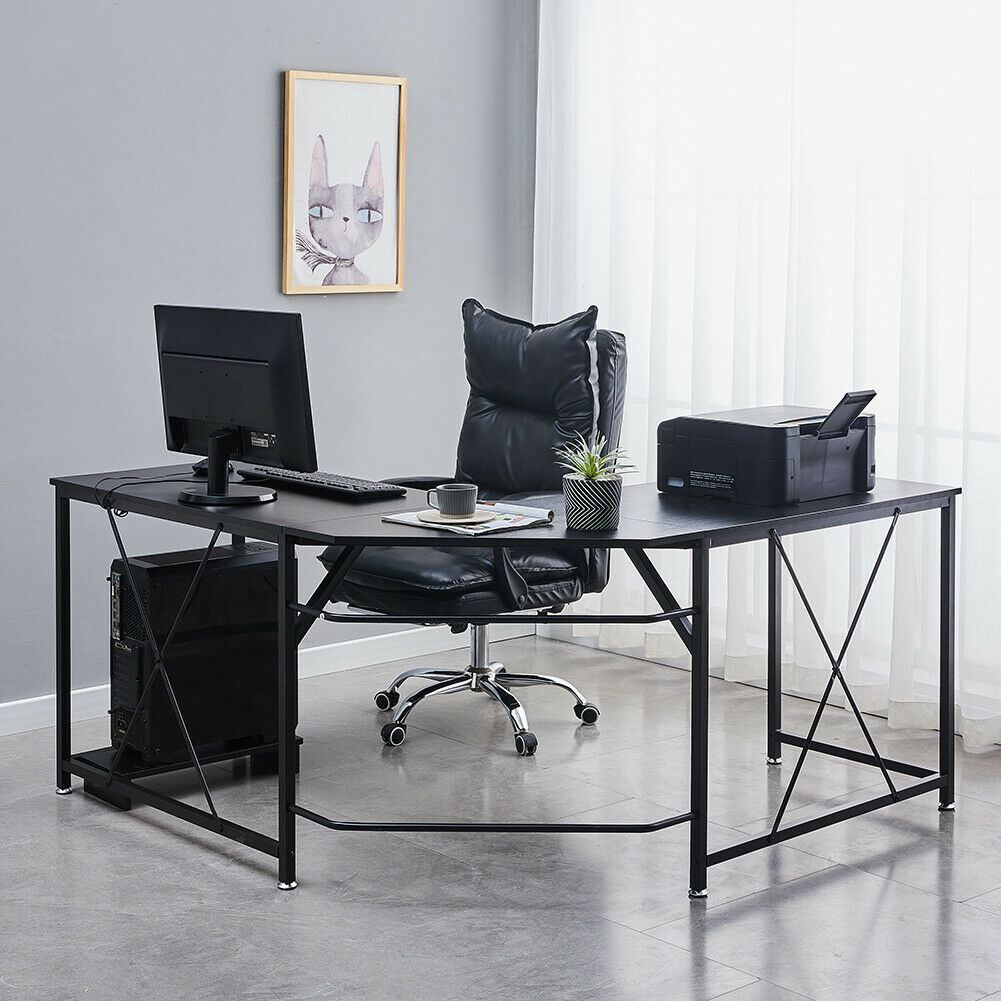 Black Computer Desk L Shape Home Office Desks Large PC Workstation Cor ...