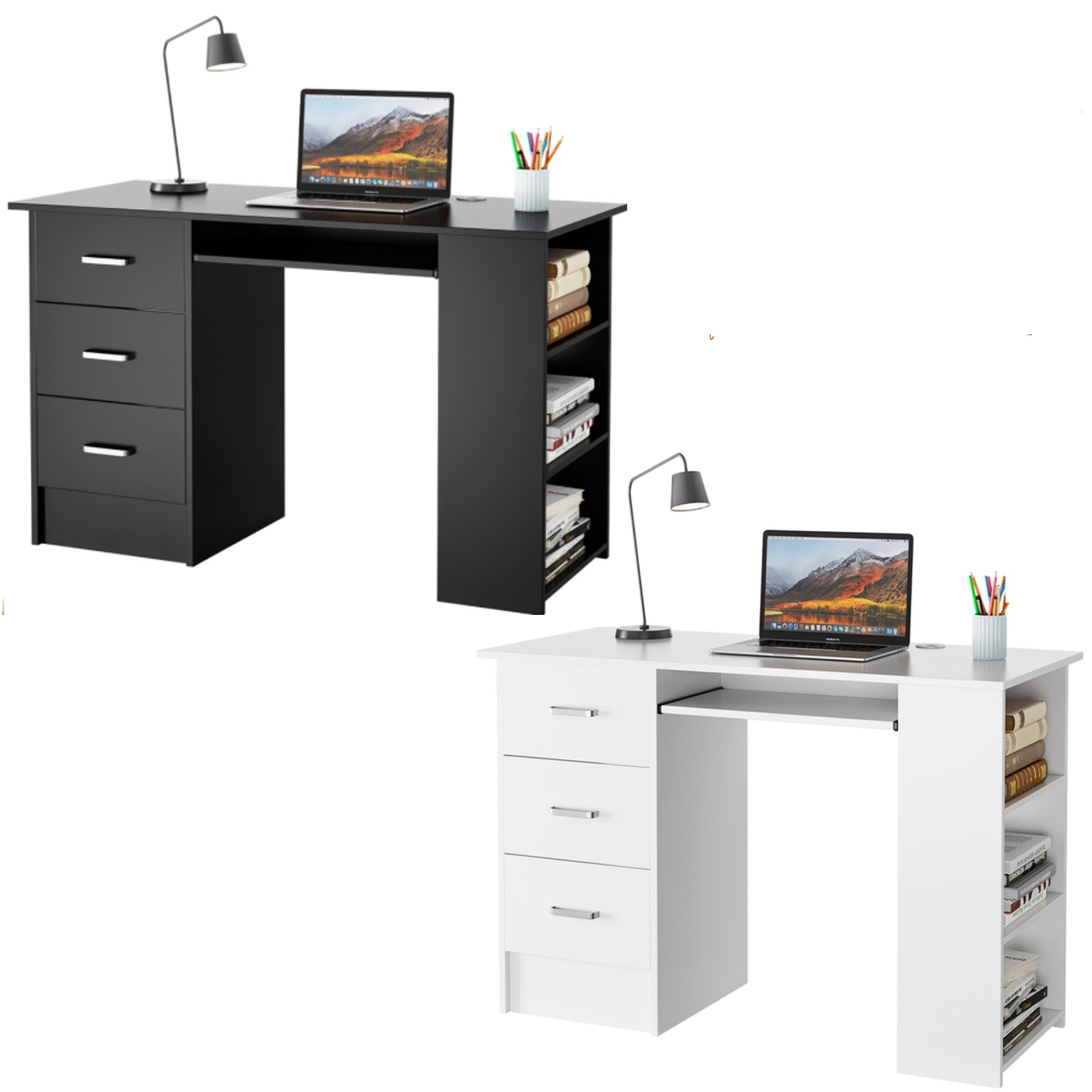 Computer Desk 3 Drawers Computer Table Wooden Office Workstation Writi ...