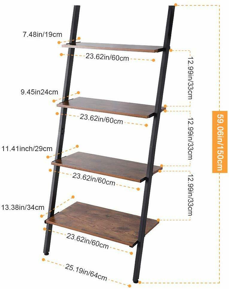Industrial Ladder Shelving Unit 4 Tier Display Stand Bookshelf Wall St ...