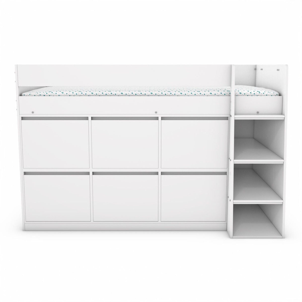 Single Mid Sleeper Cabin Bed White Wood with 6 Drawers and Ladder Stor ...