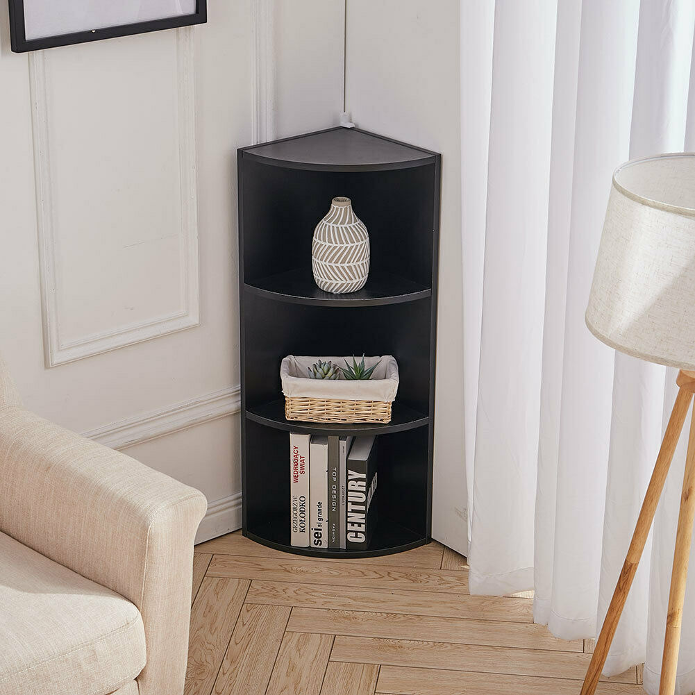 Semicircle Corner Shelf Wooden Bookcase Display Bookshelf Storage Rack ...