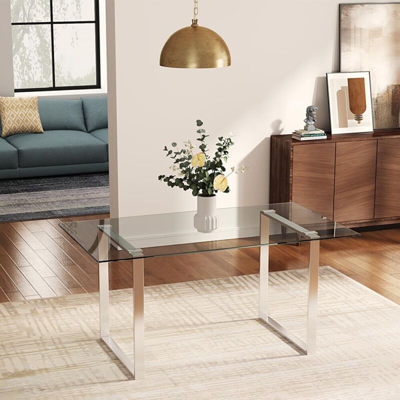Clear Tempered Glass Side Display Table With Chrome Legs Rectangle Kit ...