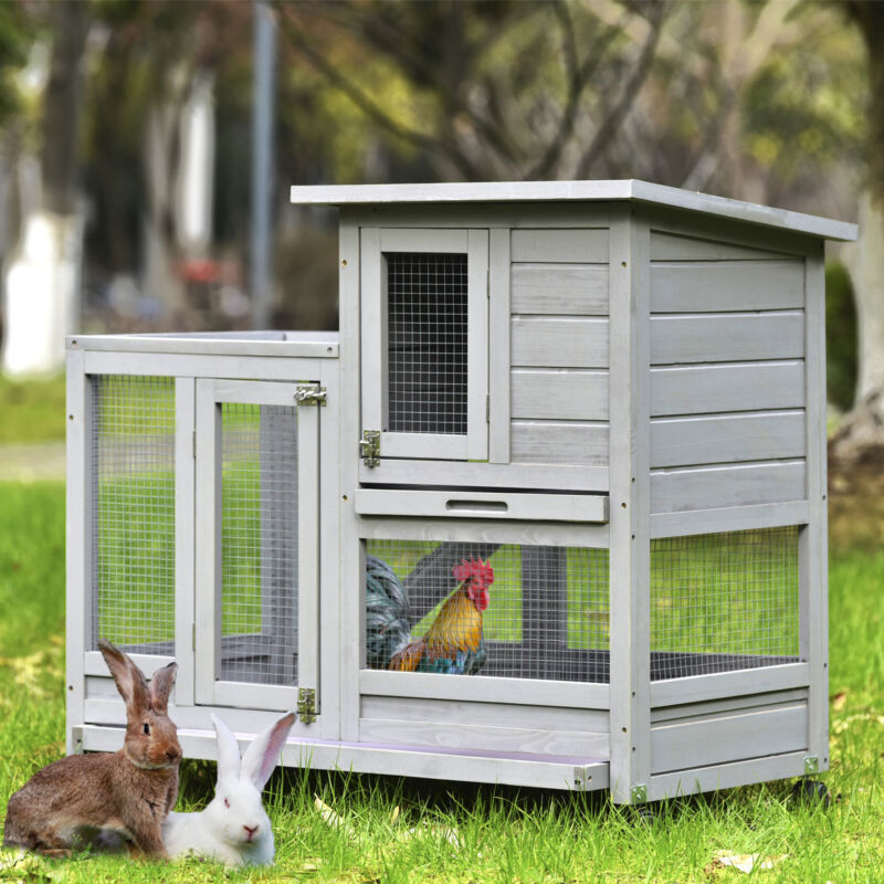 Wooden Rabbit Hutch Guinea Pig Hutches w/ Run Open Roof Small Animal C ...