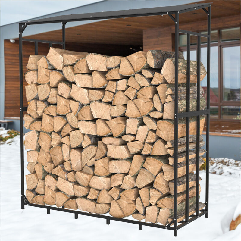 70" Outdoor Metal Log Store Stack Holder Wood Firewood Rack Garden Sto ...