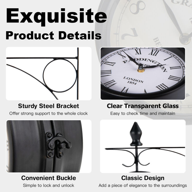 Outdoor Garden Paddington Station Classic Wall Clock Double Sided Cloc ...