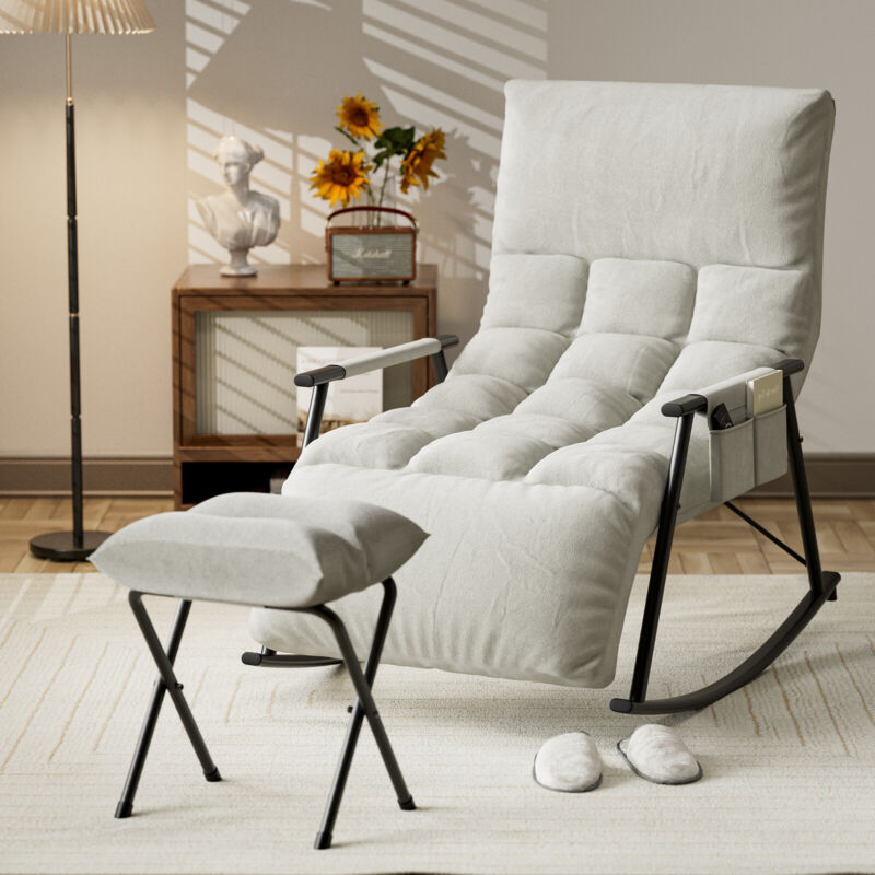 Relax Rocking Chair Adjustable Armchair w Footstool Reclining Chair w Quildinc