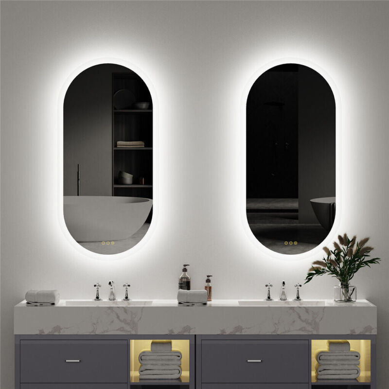 Oval Lighted LED Bathroom Mirror Pill Shaped Mirror Smart Makeup Vanit ...