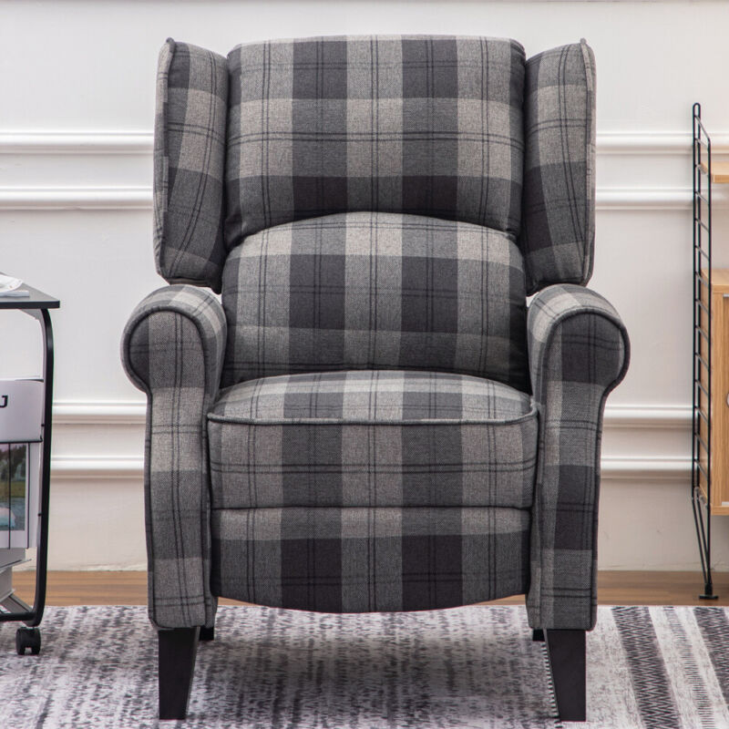 Tartan Checked Bonded Fabric Armchair Wingback Sofa Recliner Padded Lo ...