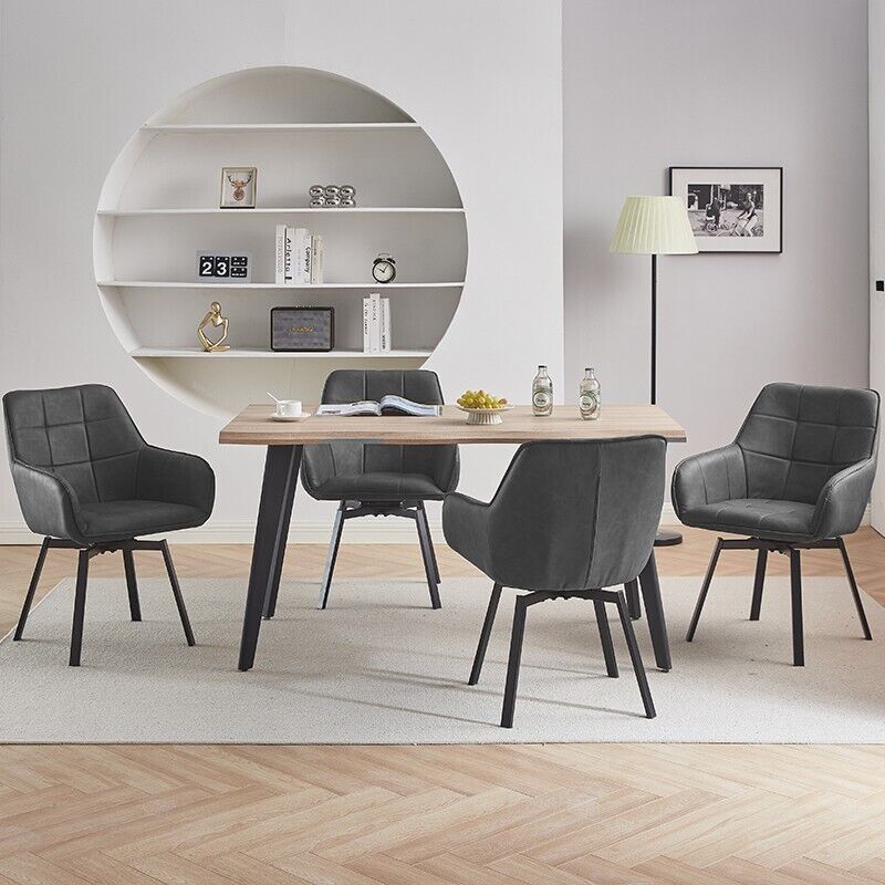 2x Grey Swivel Dining Chairs Faux Leather Padded Seat Dining Room Chai ...