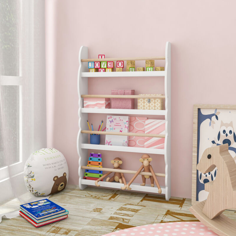 Wall Mounted Kids Bookcase Children Display Bookshelf Storage Unit She ...