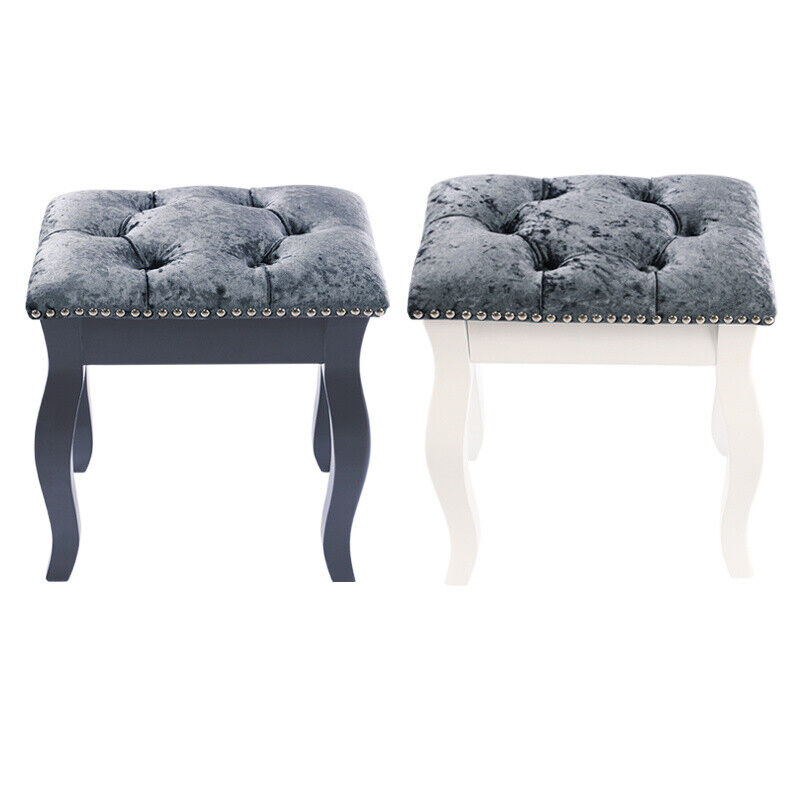 Retro Dressing Table Chair Silver Grey Seat Makeup Vanity Stool Curved ...