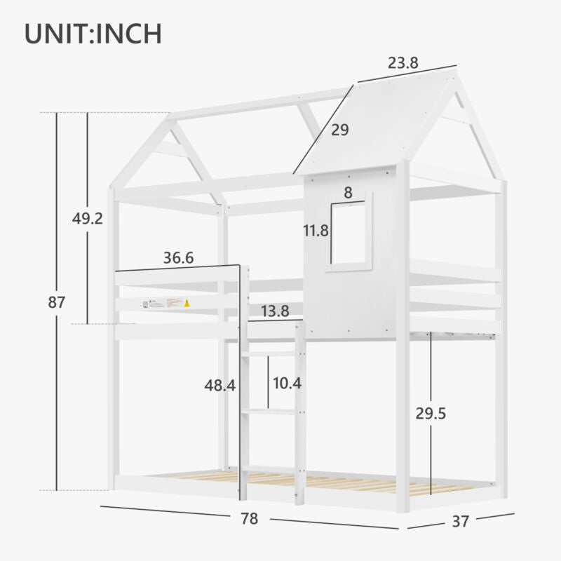 Kids Bunk Bed Frame Treehouse Double High Sleeper Pine Wooden Bed 3FT ...