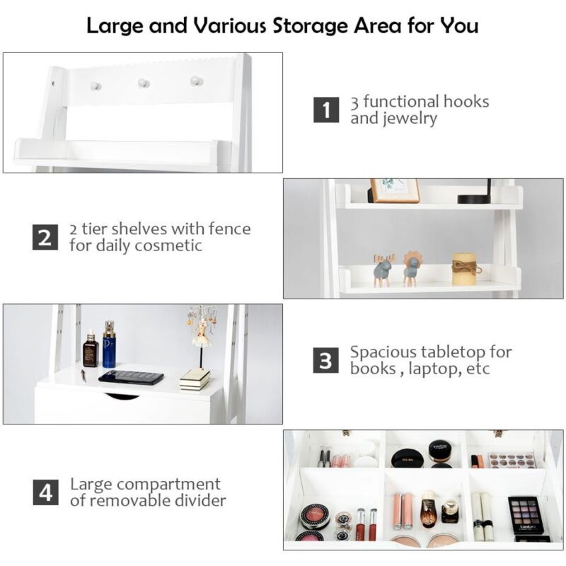3 IN 1 Vanity Dressing Table Set Book Storage Shelf Ladder Desk W/ Mir ...
