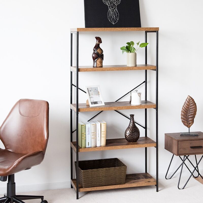 4 Tier Bookshelf Industrial Storage Rack Home Office Display Rack Free ...