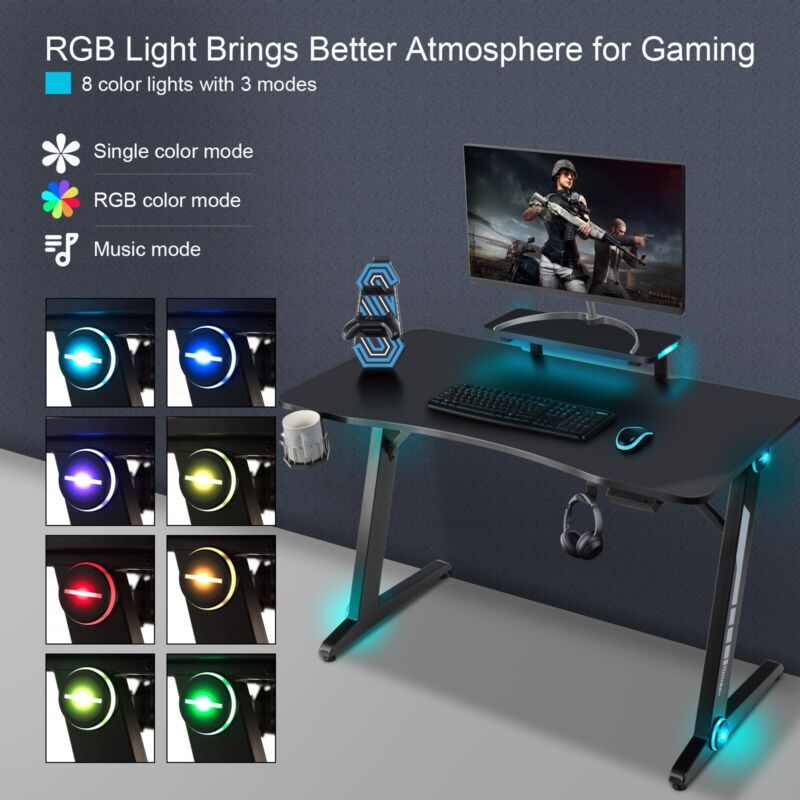 Gaming Computer Desk Z-Shaped Home Game Work Station PC Gamer Table w ...