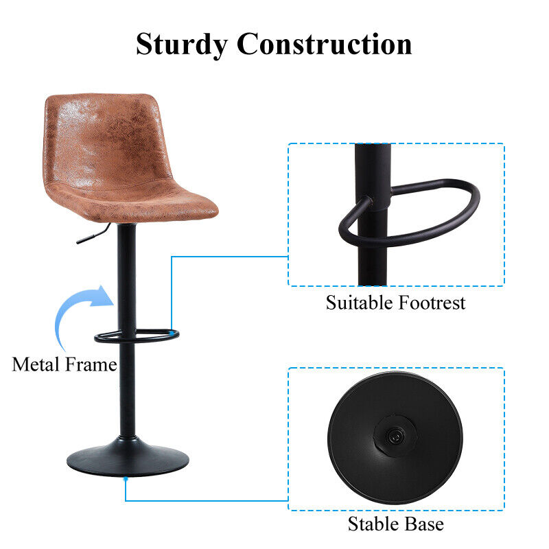 2 x Gas Lift Barstools Faux Leather Swivel Bar Chairs Office Chair Bro ...
