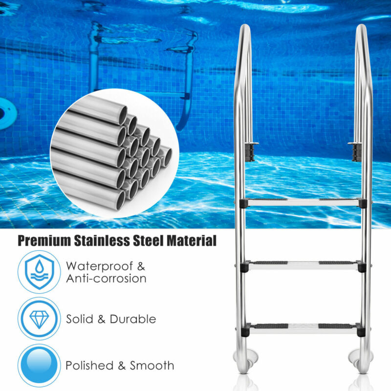 3-Step Stainless Pool Ladder Heavy Duty Steel Ladder for In Ground Poo ...