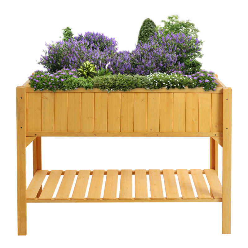 Wooden Raised Bed Planter Growing Box Flower Herb Trough Stand with Bo ...