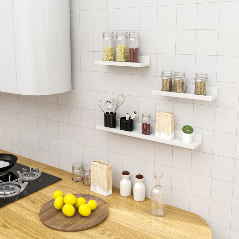 3x Wall Shelves Floating Wall Mounted Storage Hanging Display Shelf Li ...