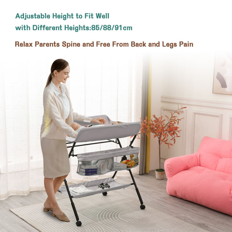 Adjustable Height Baby Changing Table Infant Diaper Changing Station w ...