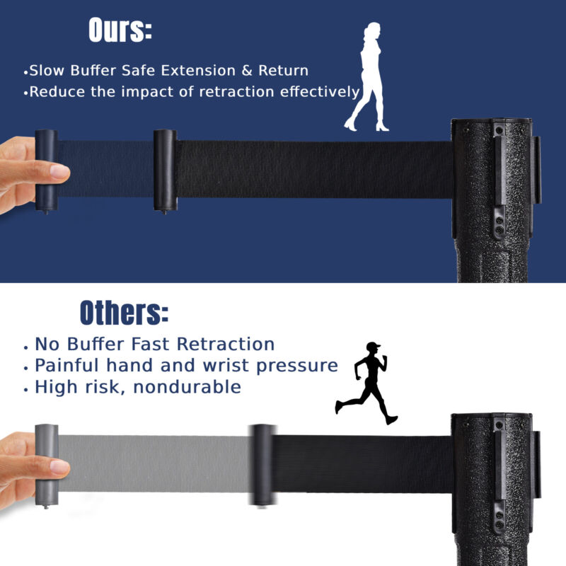 Set of 2 Belt Stanchion Crowd Control Barrier Stand with 190cm Retract ...