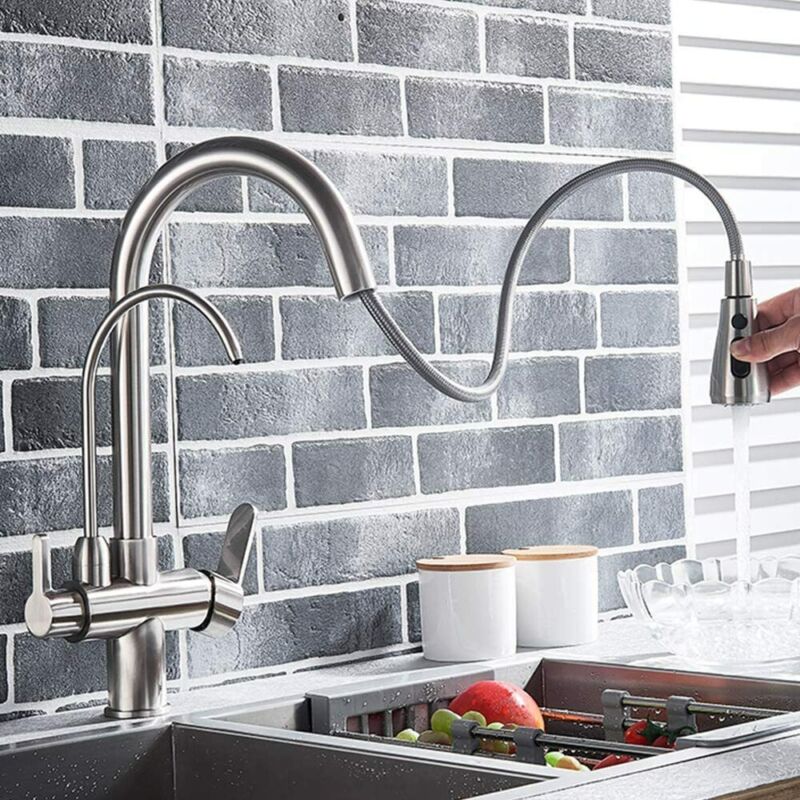 3 Ways Kitchen taps Pure Water Filter Pull Out Spray 360° Swivel Spout ...