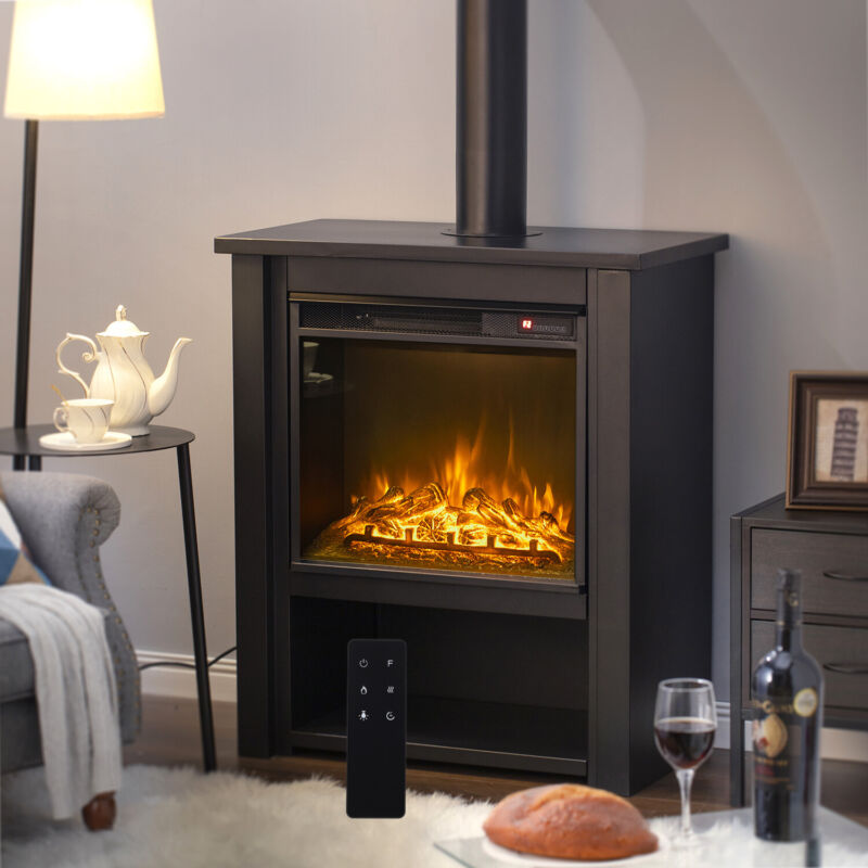 Recessed Electric Fireplace Chimney 6 Color LED Flame Standing Heater ...