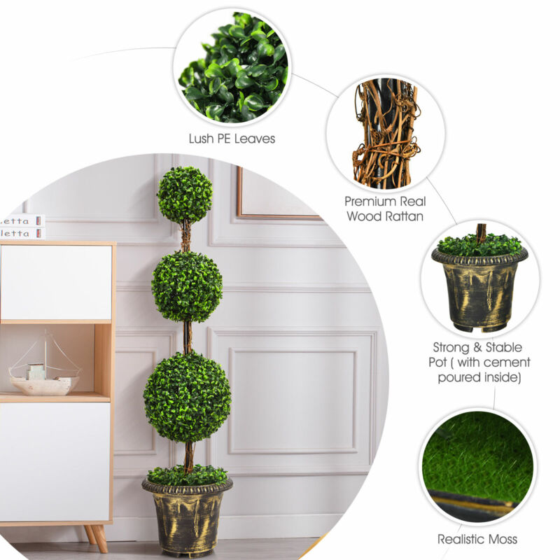 Artificial Triple Ball Shaped Topiary Tree Doorway Porch Garden Decora ...