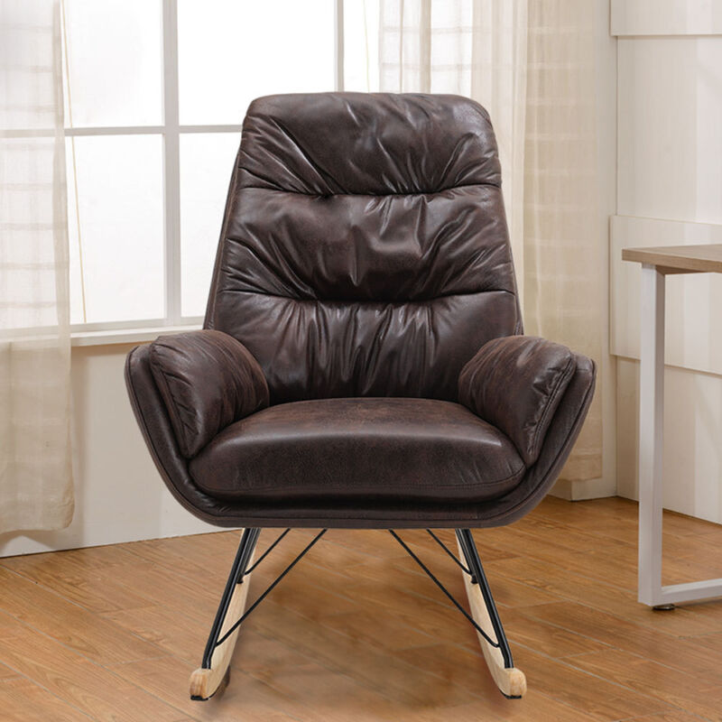 Distressed Leather Rocking Chair Upholstered Tufted Back Armchair Rock ...