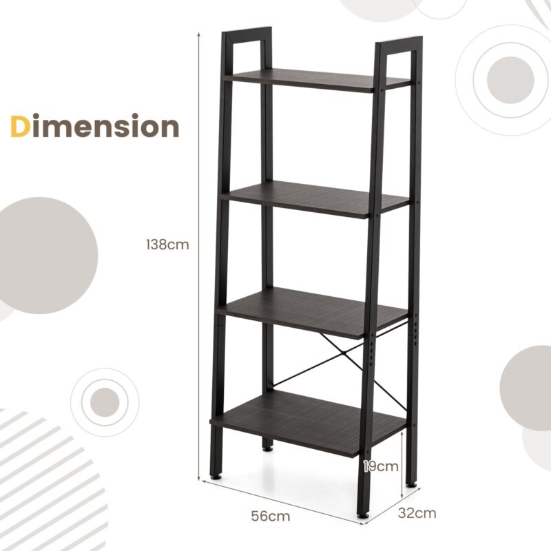 4-Tier Industrial Bookshelf Free Standing Display Shelf Storage Rack f ...