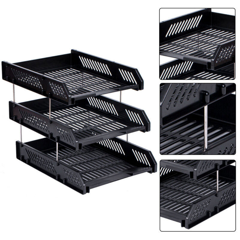 Stackable 3 Tier Office Filing Trays A4 Document Desk Riser Letter Pap ...