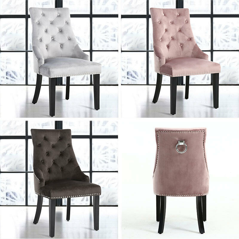 2 Velvet Kitchen Dining Room Chairs Ring Knocker High Back Chair Butto ...