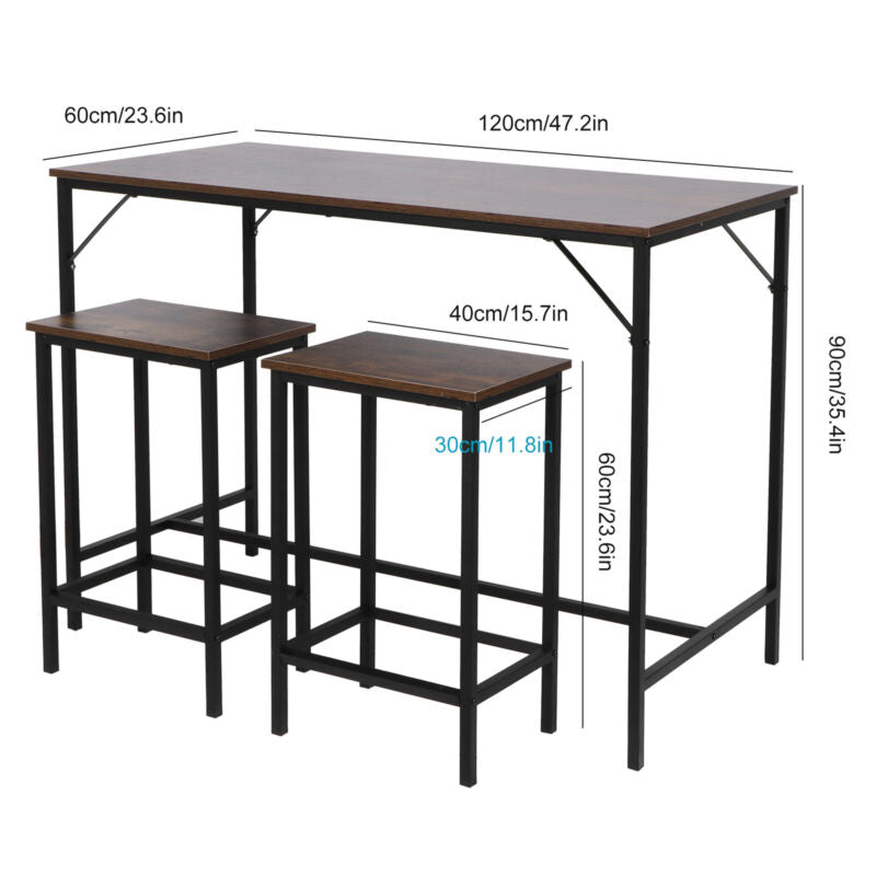 High Breakfast Bar Table & 2 Stools Set Modern Kitchen Dining Table Ch ...