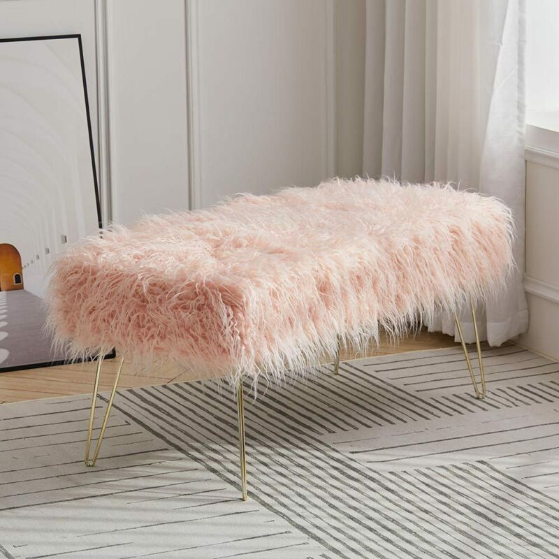 Soft Stool Pouffe Shaggy Faux Fur Fluffy Foot Bench Ottoman Modern Pad ...