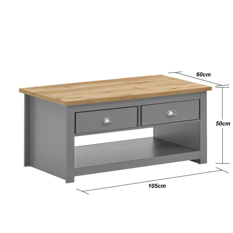 Modern 2 Drawers Coffee Tea Side Low Table Shelf Storage Grey Oak Livi ...
