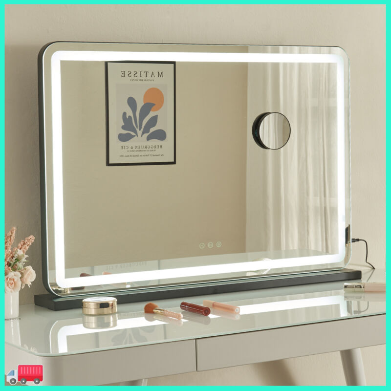 80 x 55cm Large Hollywood Vanity Desk Mirror with Dimmable LED Lighted ...