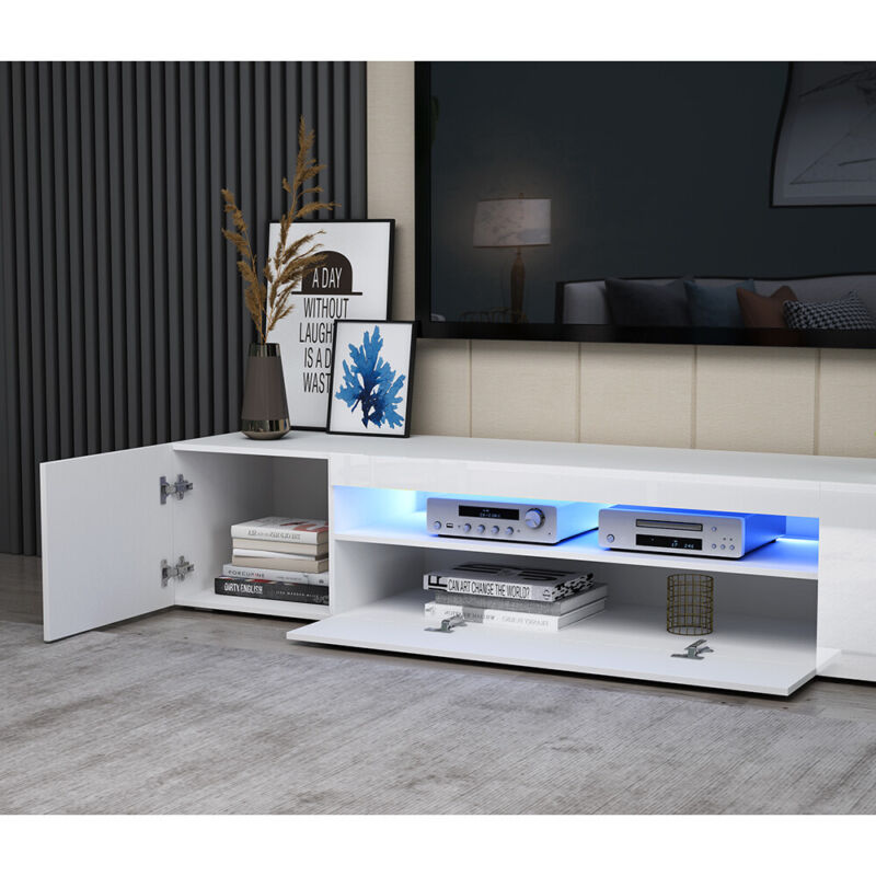 Large 200cm TV Unit Cabinet Stand Front High Gloss Doors Matt Body RGB ...