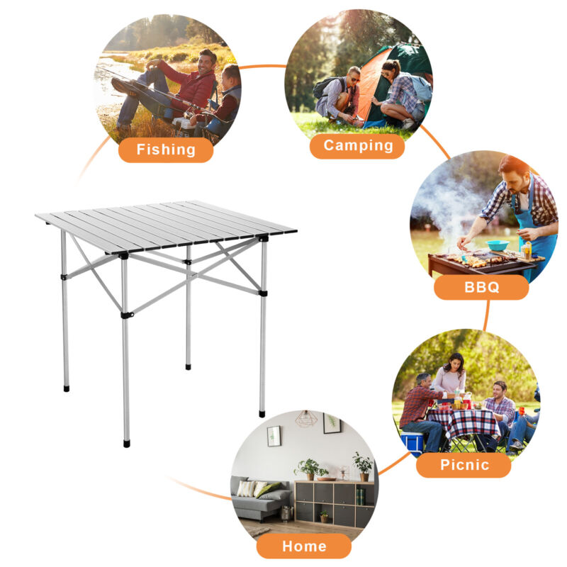 Portable Camping Table Folding Picnic Table Aluminum Roll Up Tabletop ...